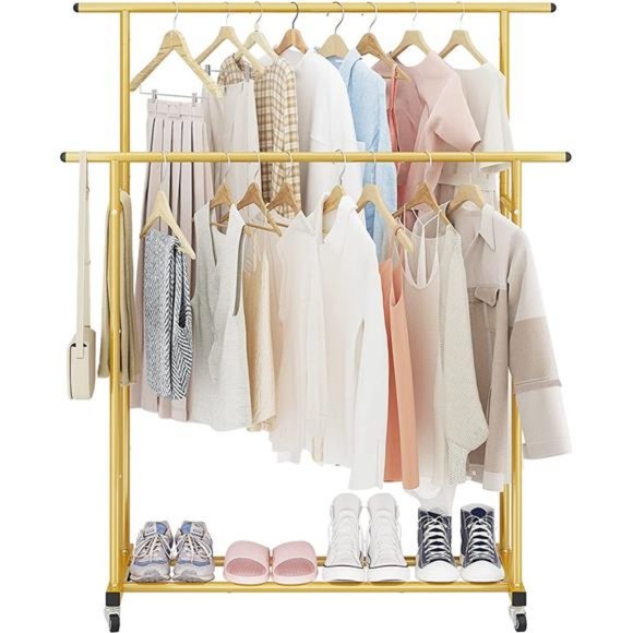 Storage & Organization | Double Rod Clothing Garment Rack Rolling ...